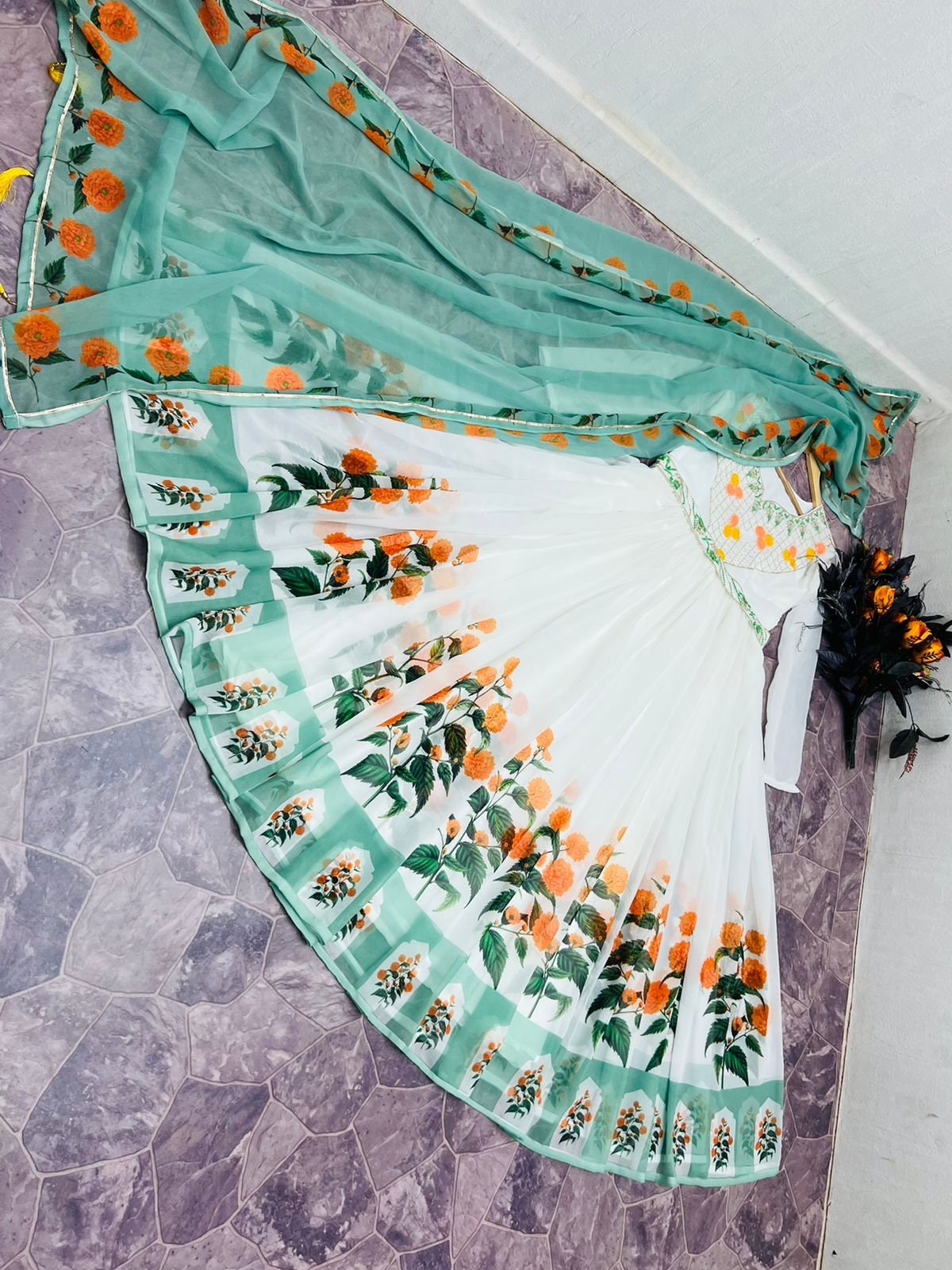 White Indian Handmade Net Printed Wedding Party Wear - Etsy