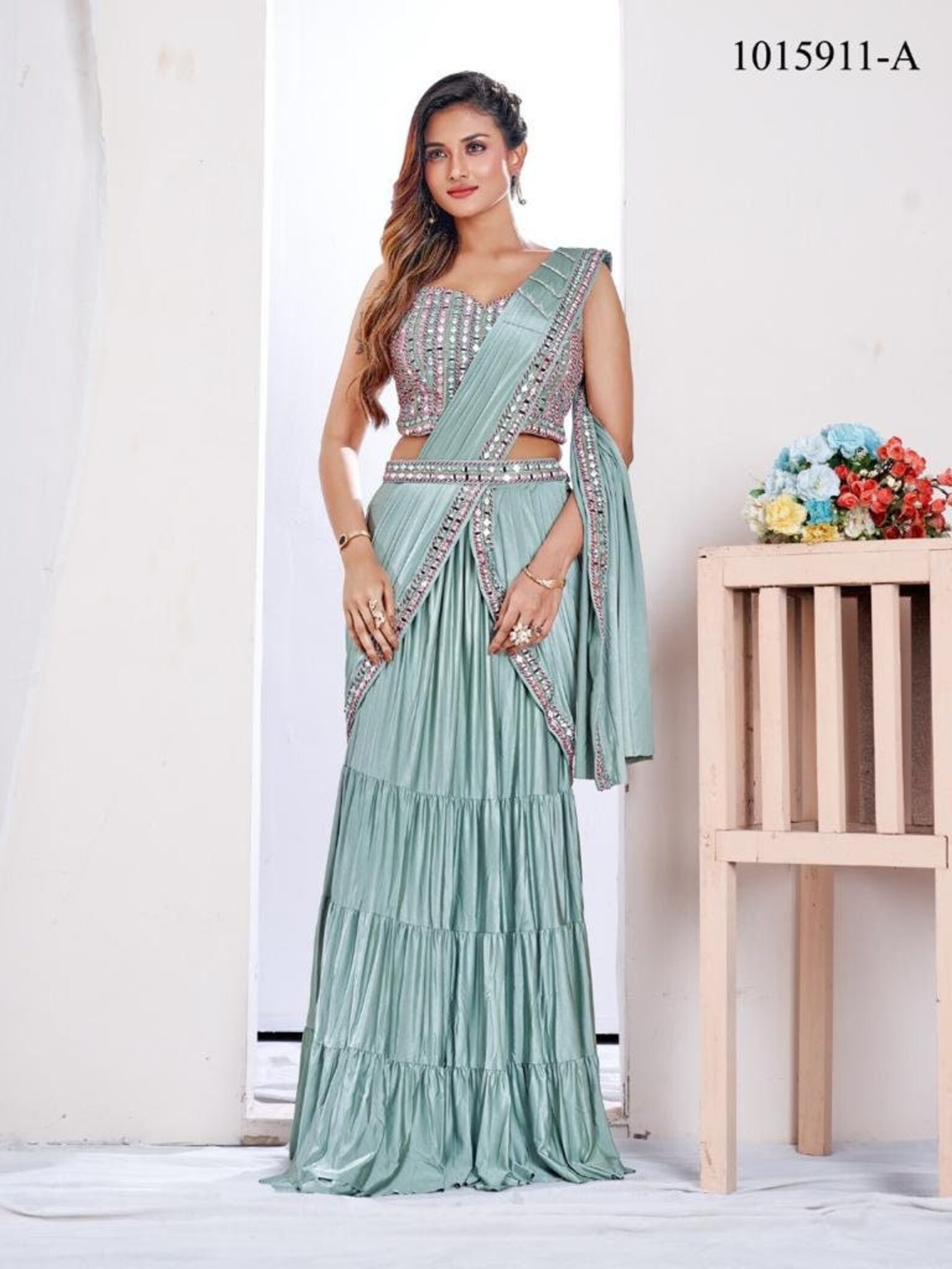 Various Colors Western Skirt Saree With Mirror and Resham - Etsy