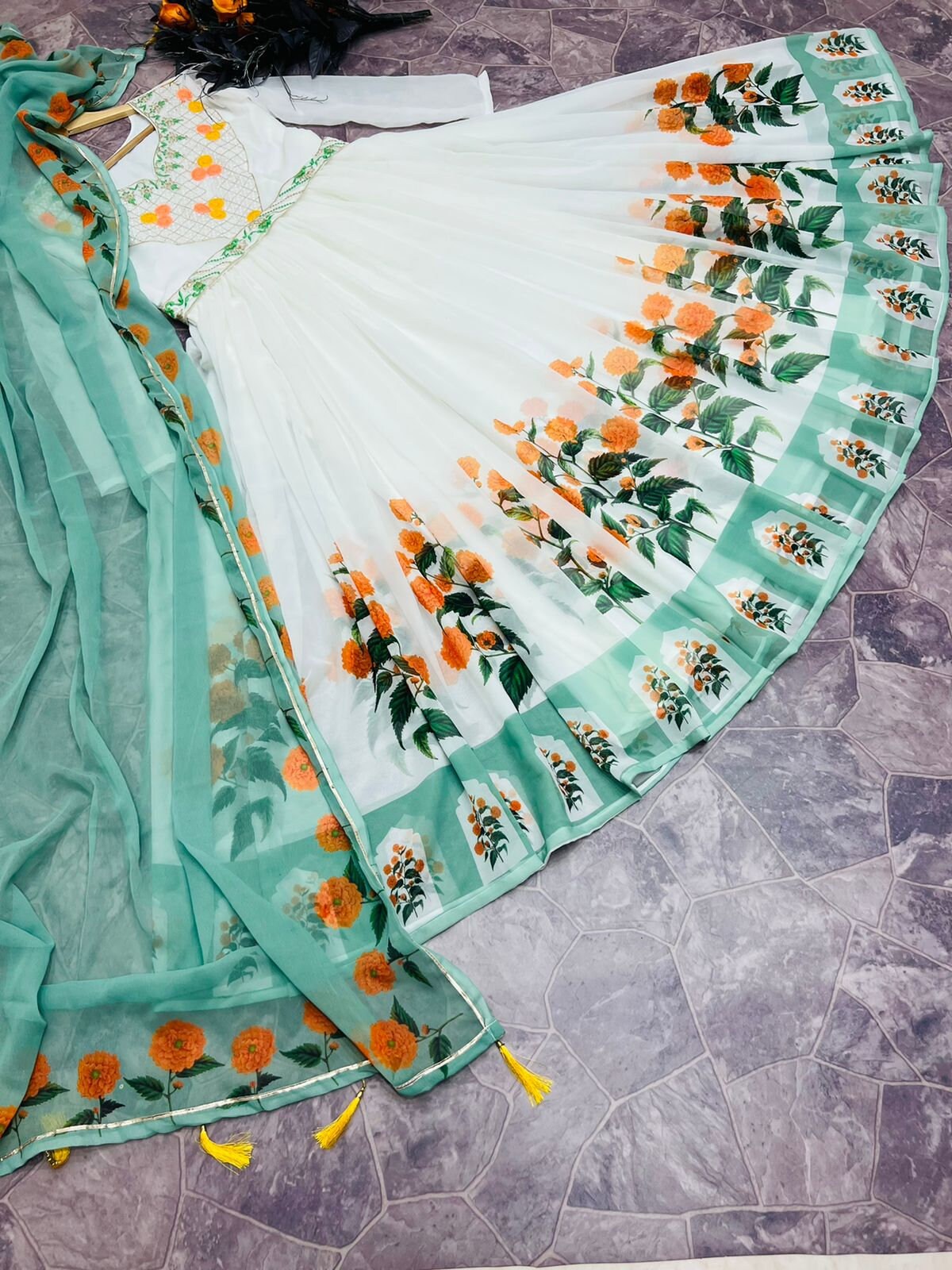 White Indian Handmade Net Printed Wedding Party Wear - Etsy