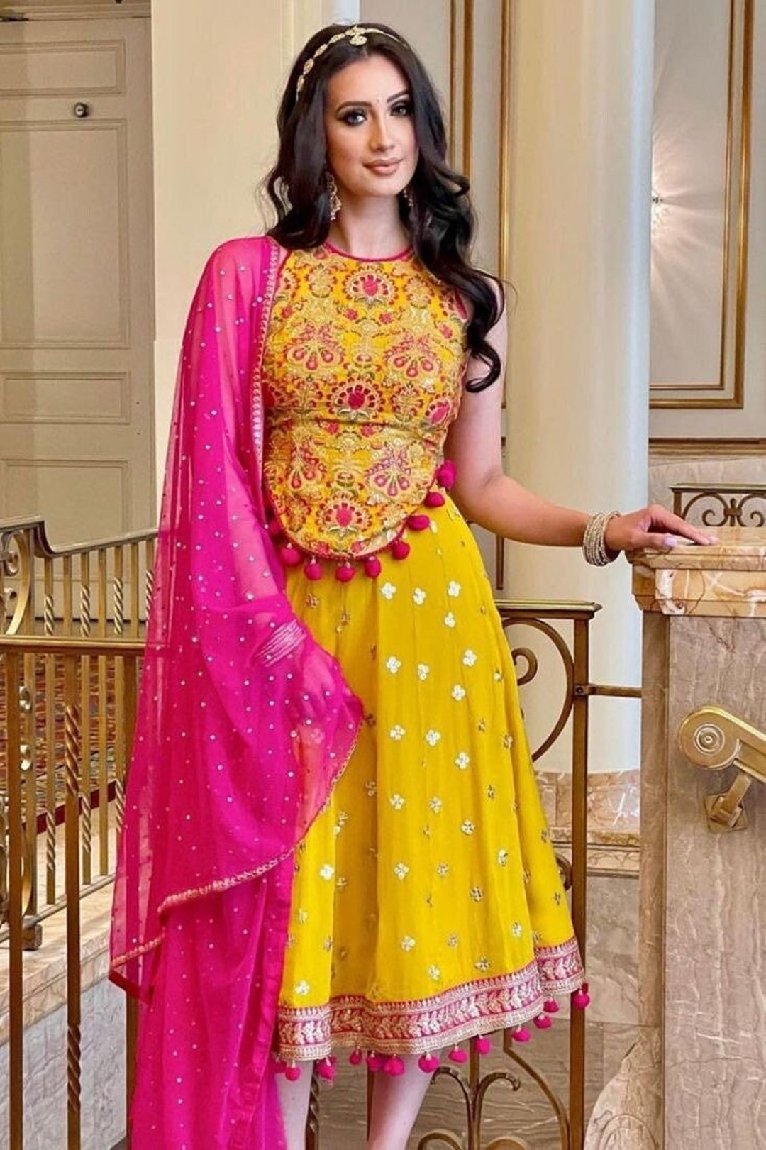 Yellow Sequence Work Haldi Wear Lehenga Choli, Group Dance Lehenga ...