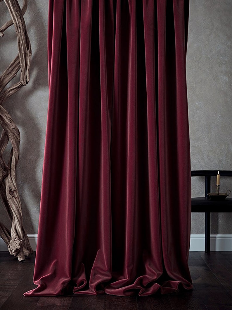 Pair of Wine Velvet Curtains Burgundy Red Curtain Dark Red - Etsy