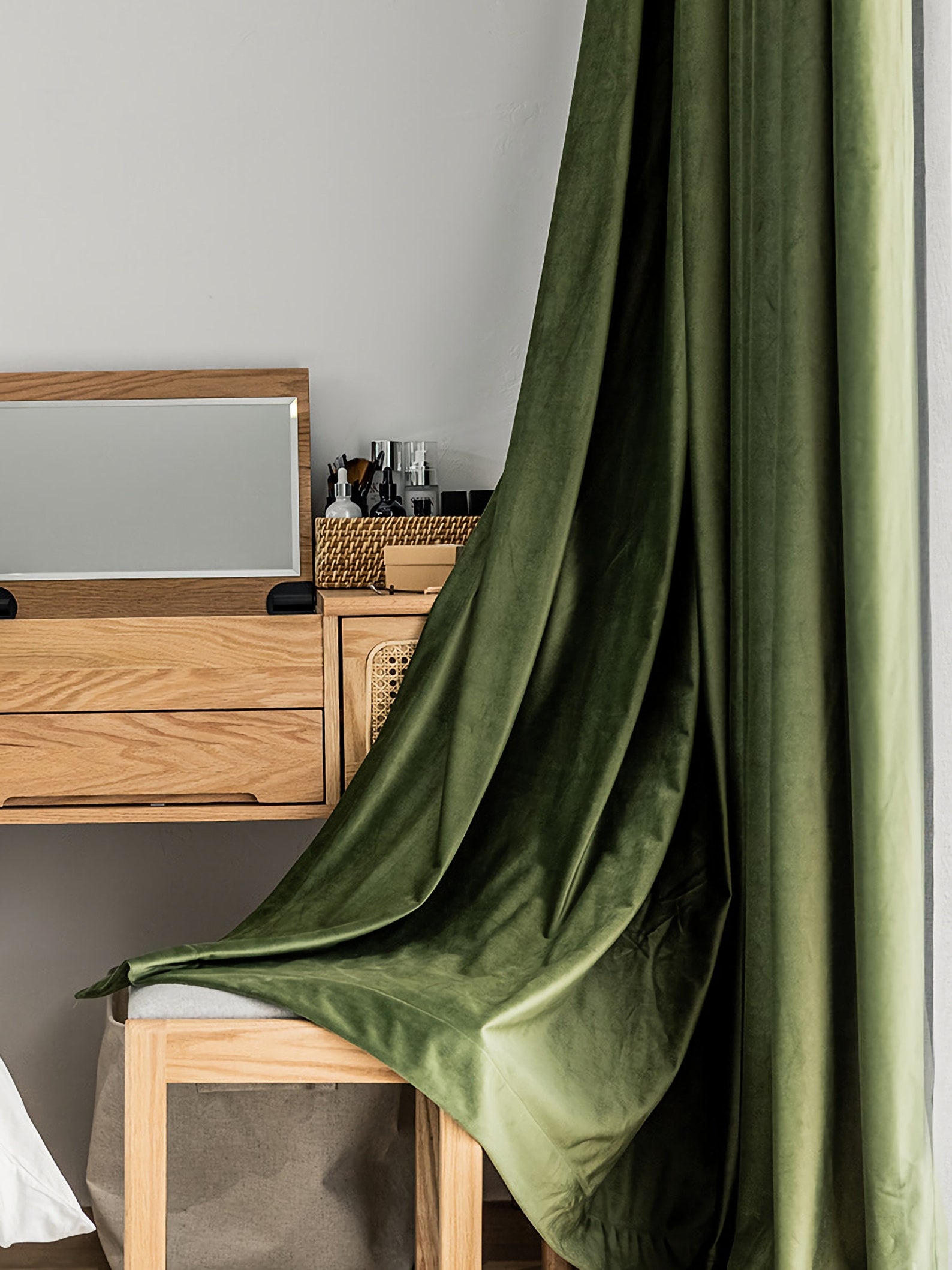 Pair of Grass Green Curtain Panels/drapes /window Velvet Look - Etsy