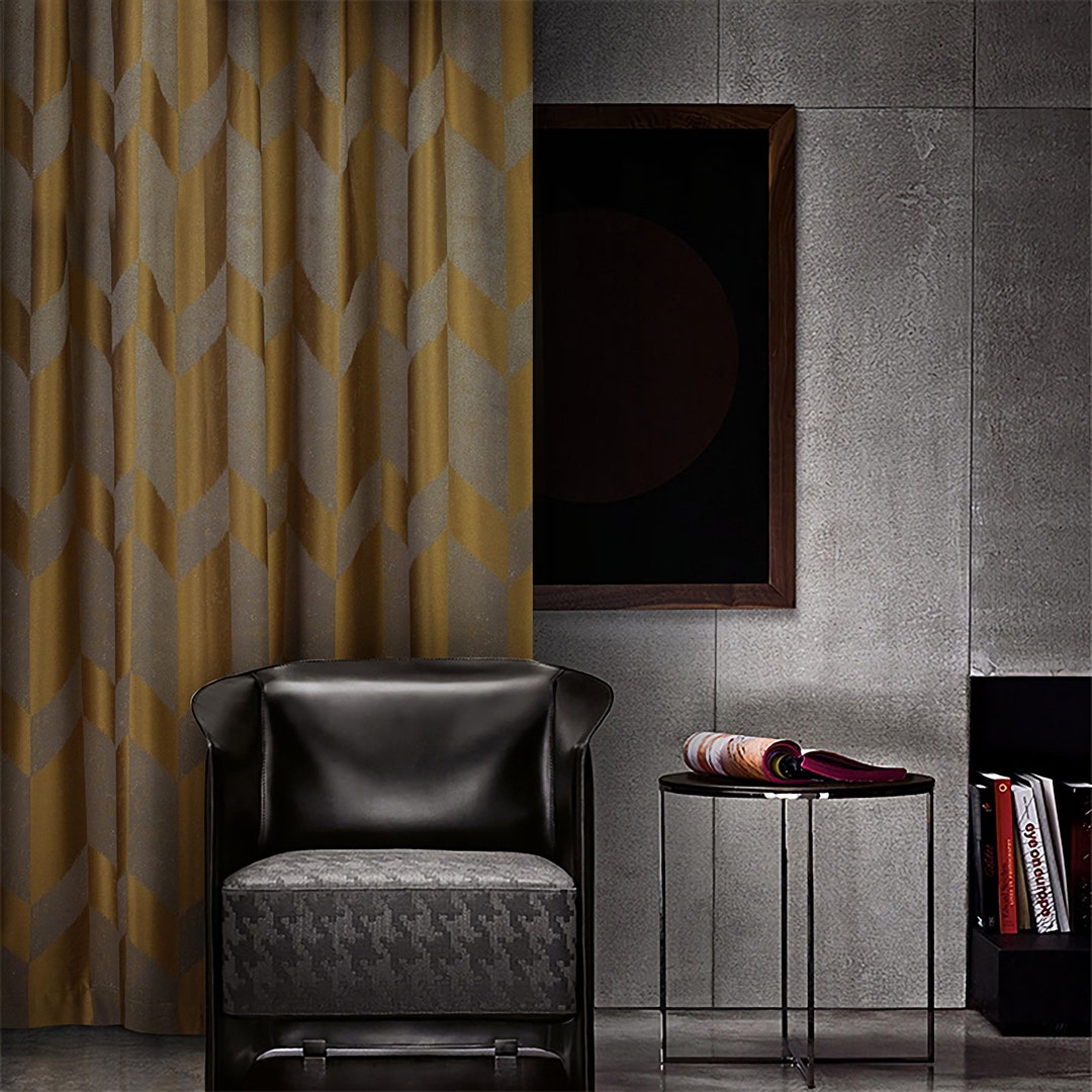 Pair of Luxury Jacquard Golden Yellow Curtains Panels,bedroom/curtains ...