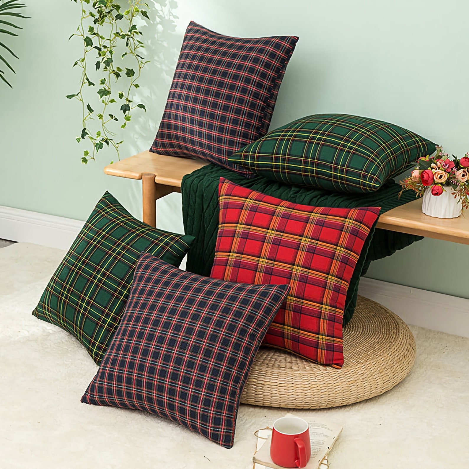 Red Plaid Christmas Pillow Cover 18 X 18christmas - Etsy