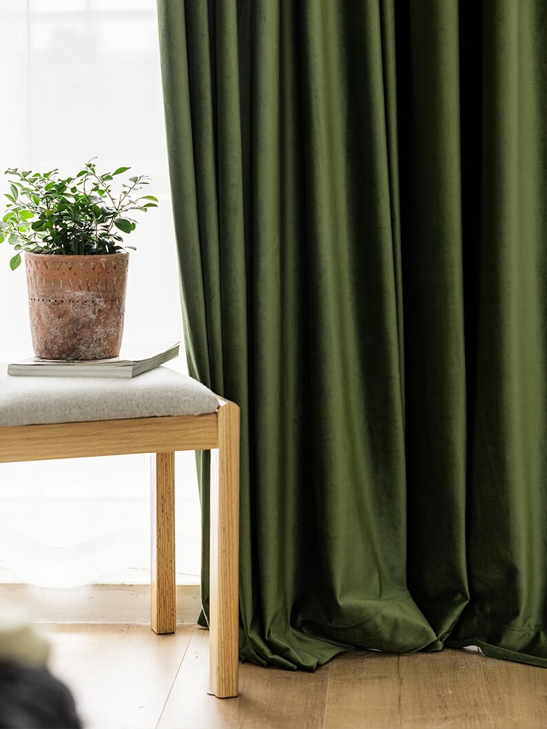 Pair of Grass Green Curtain Panels/drapes /window Velvet Look - Etsy