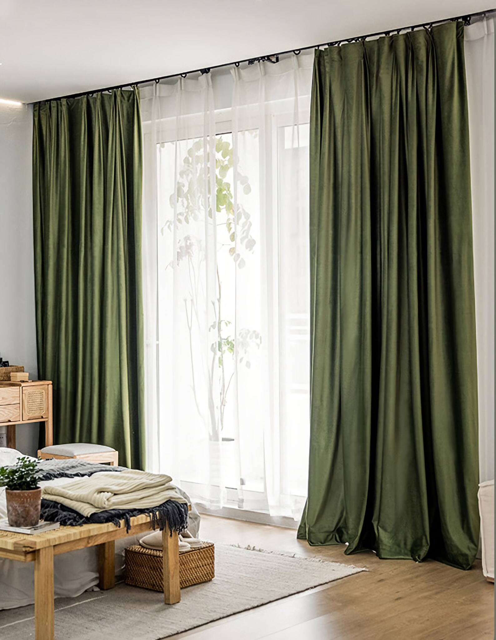 Pair of Grass Green Curtain Panels/drapes /window Velvet Look - Etsy