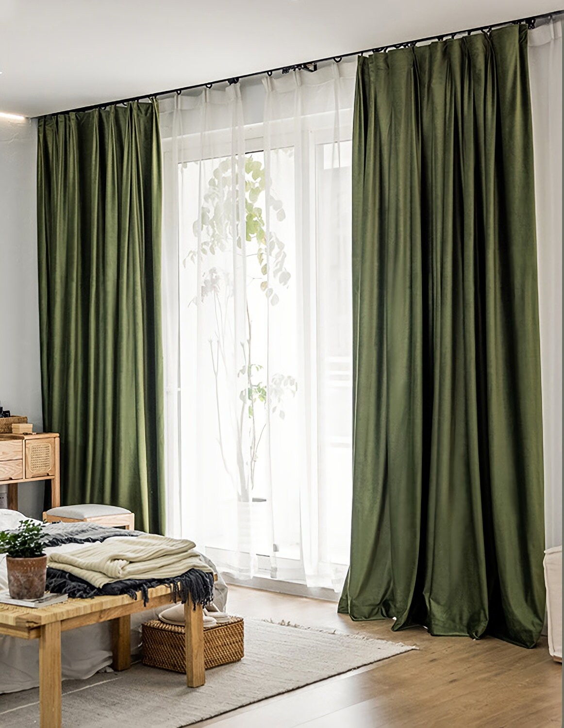 Pair of Grass Green Curtain Panels/drapes /window Velvet Look - Etsy