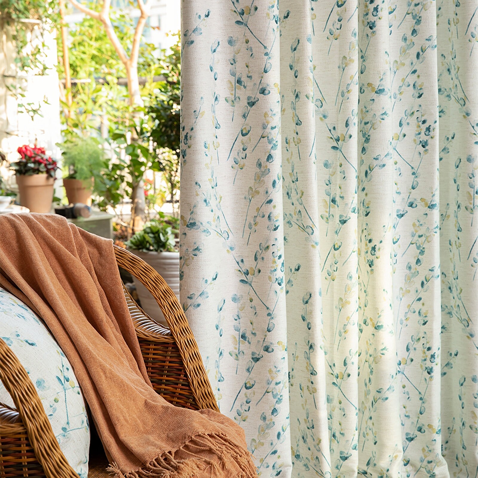 A Pair of Panels Floral Botanical Curtains Blue Flower | Etsy