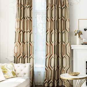 A Pair of Curtains, Custom Curtain Panels, Jacquard Geometric Pattern ...