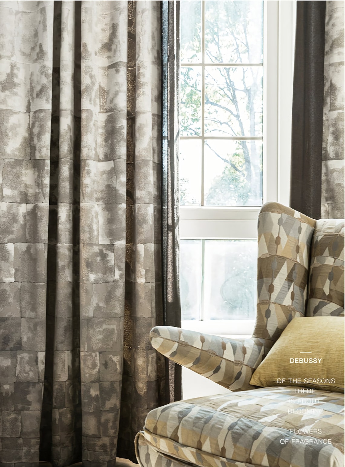 A Pair of Luxury Gray Abstract Printed Curtains - Etsy