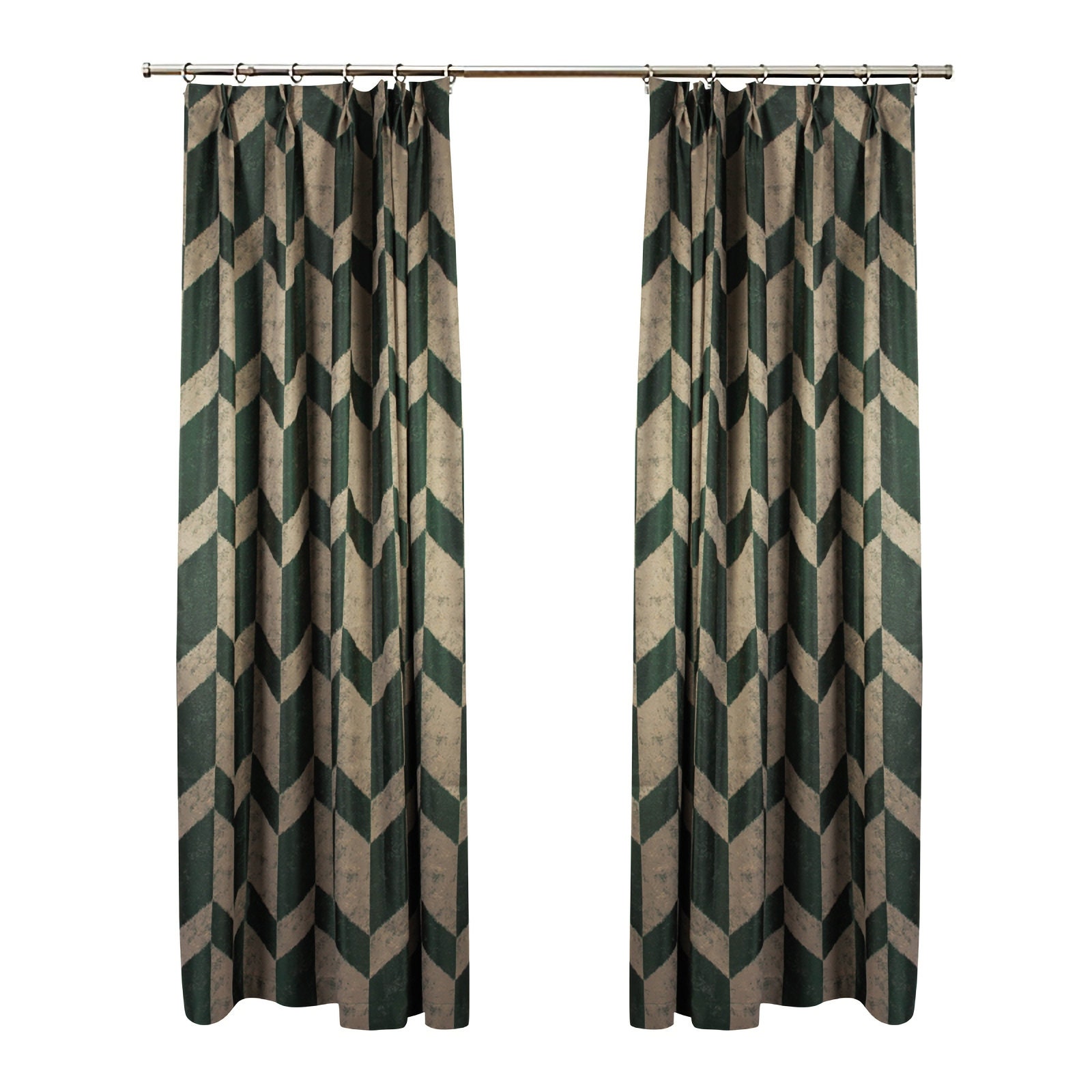 Pair of Luxury Jacquard Gold Forest Green Curtain Panels | Etsy