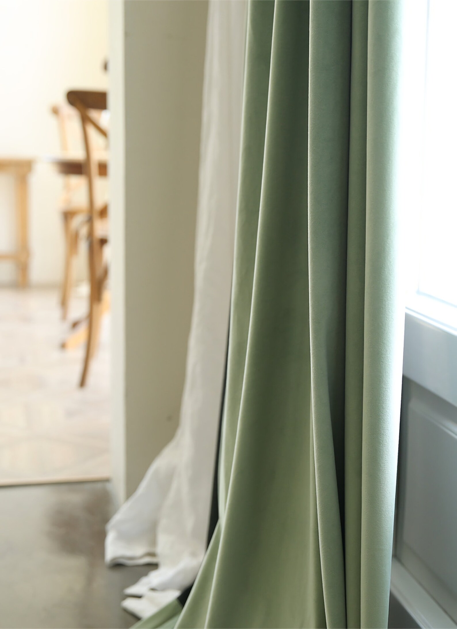 A Pair of Mint Green Velvet Curtains Drapery Panels | Etsy