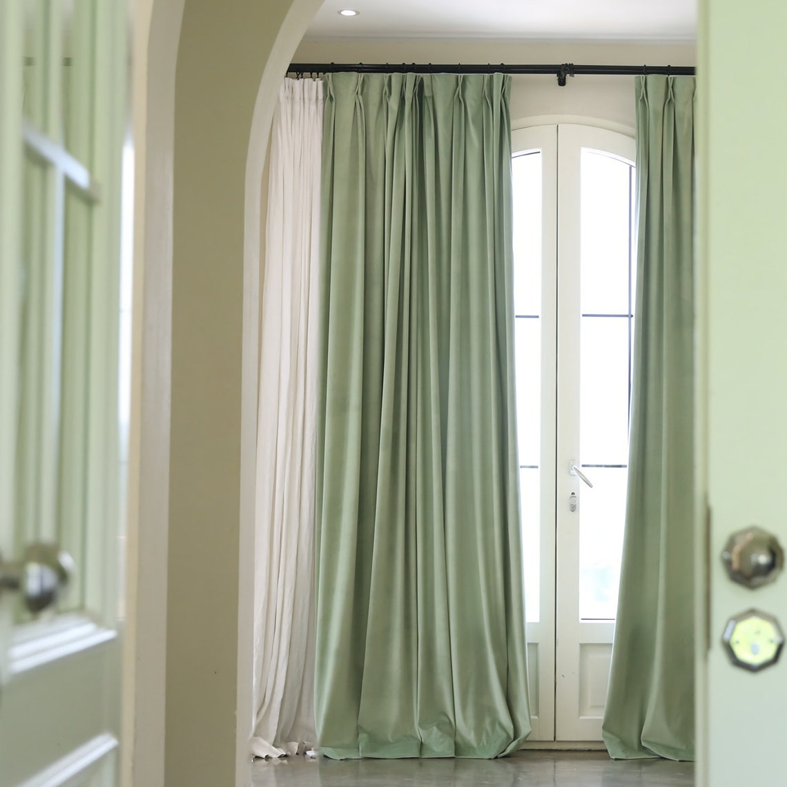 A Pair of Mint Green Velvet Curtains Drapery Panels - Etsy