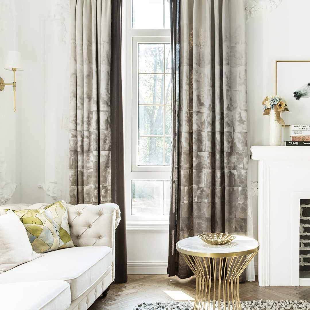 A Pair of Luxury Gray Abstract Printed Curtains - Etsy