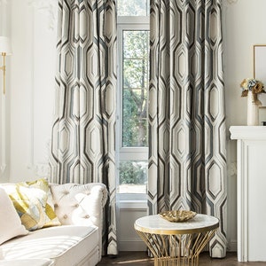 A Pair of Curtains, Custom Curtain Panels, Jacquard Geometric Pattern ...