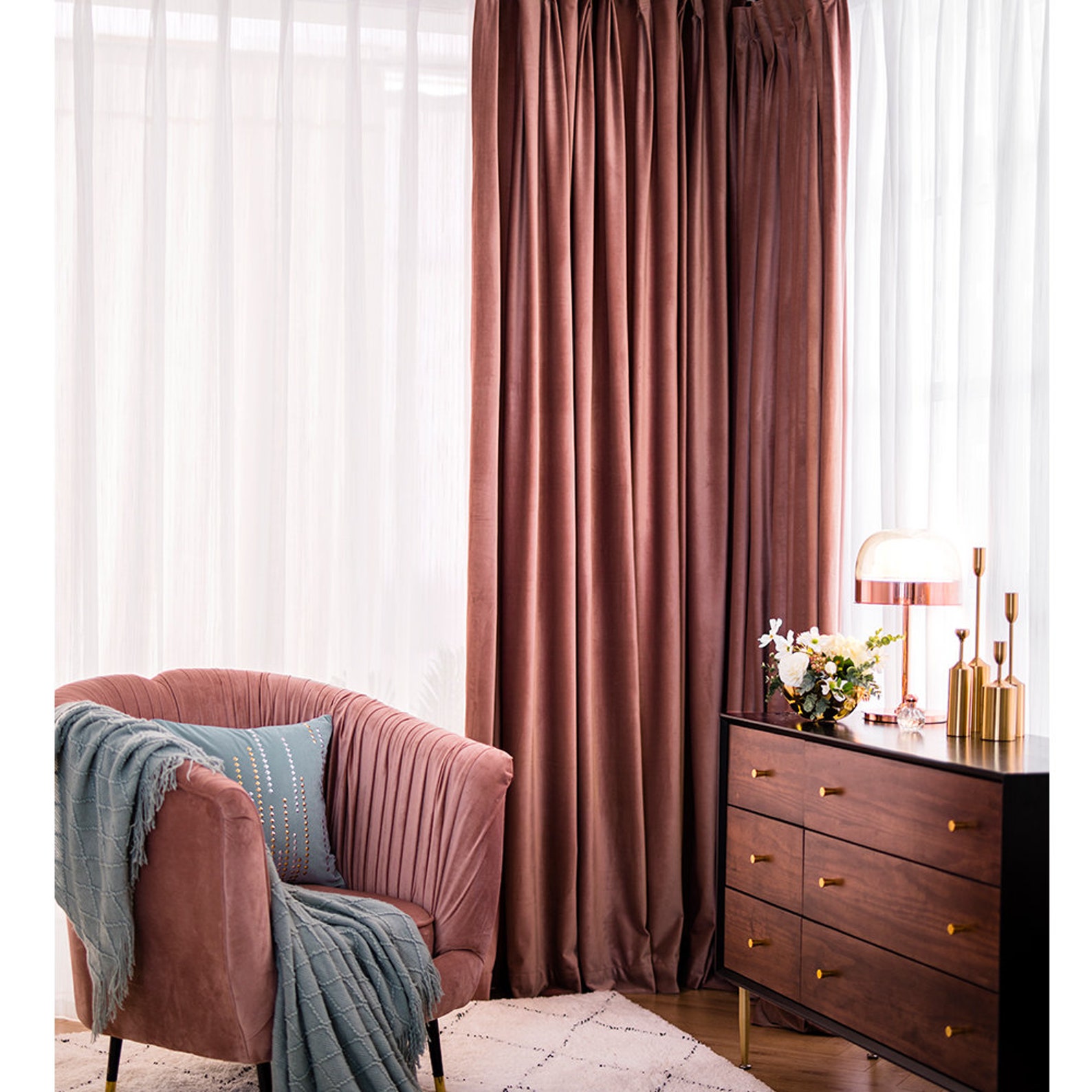 A Pair of Dusty Rose Luxury Velvet Curtains Bedroom/ Living - Etsy