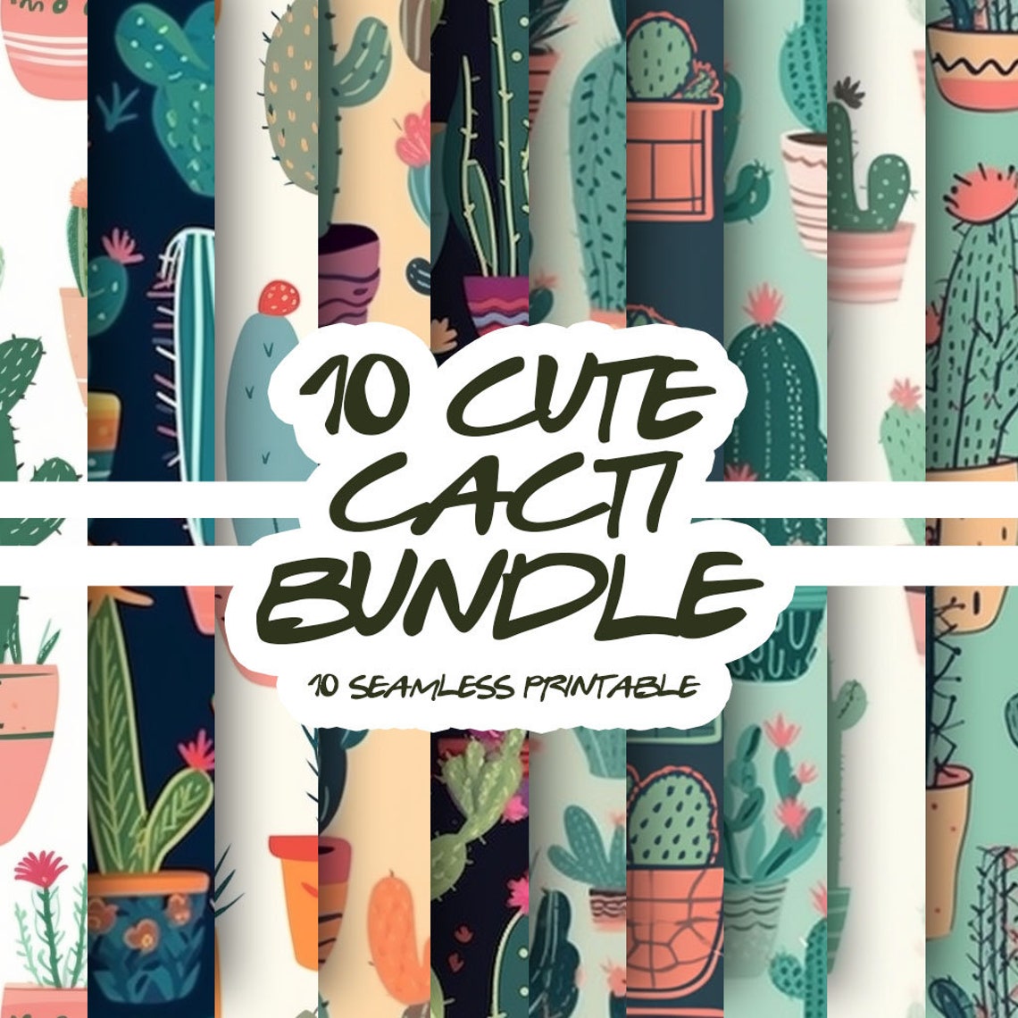 Digital Seamless Bundle- Cute Cactus Pattern, Minimalist Digital Print ...