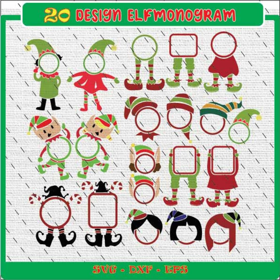 20 Bundle Design ELF MONOGRAM SVG, Bundle Design Eps, Dxf, Cutting File ...