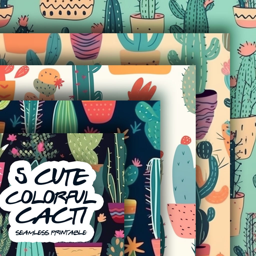 Digital Seamless Bundle- Cute Cactus Pattern, Minimalist Digital Print ...