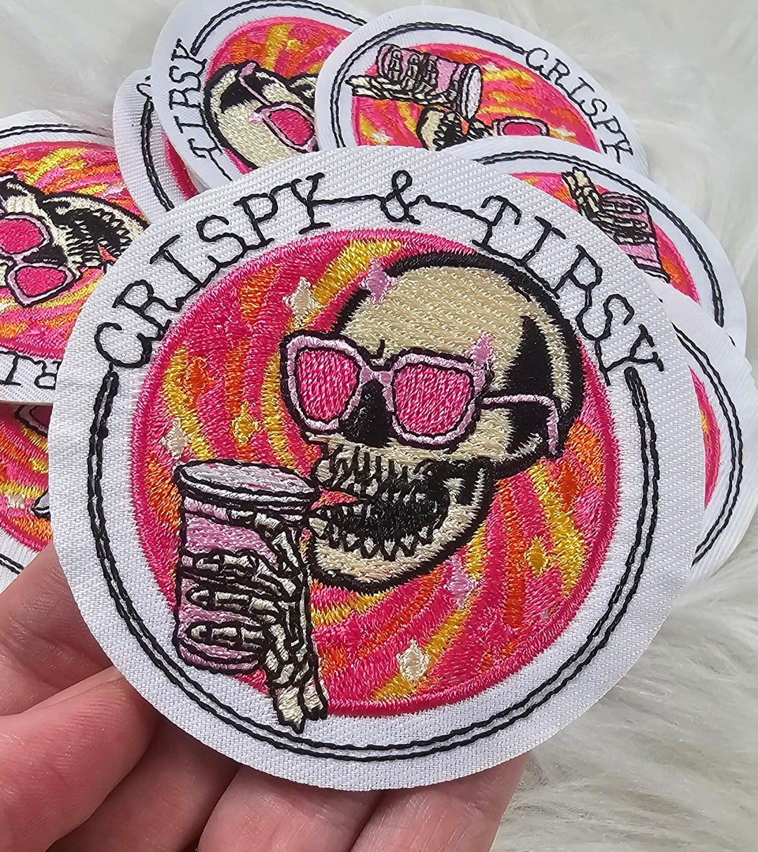 Crispy & Tipsy' Drinking Skeleton Embroidery Iron on Patch - Etsy