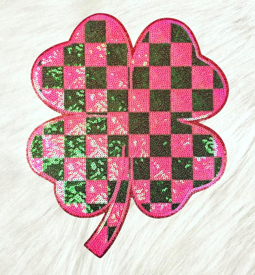 Pink and Green Checkered Clover Shamrock Sequin Iron-on Patch - Etsy