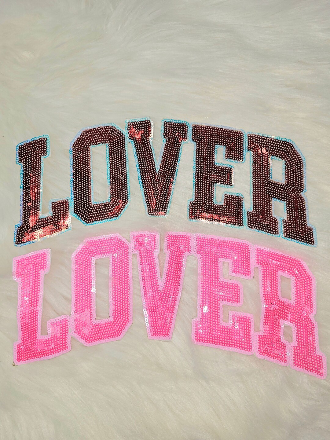 Valentine's LOVER Sequin Iron on Patch, DIY, Heat Press, Embellishments, Pink, Red, Bling ...