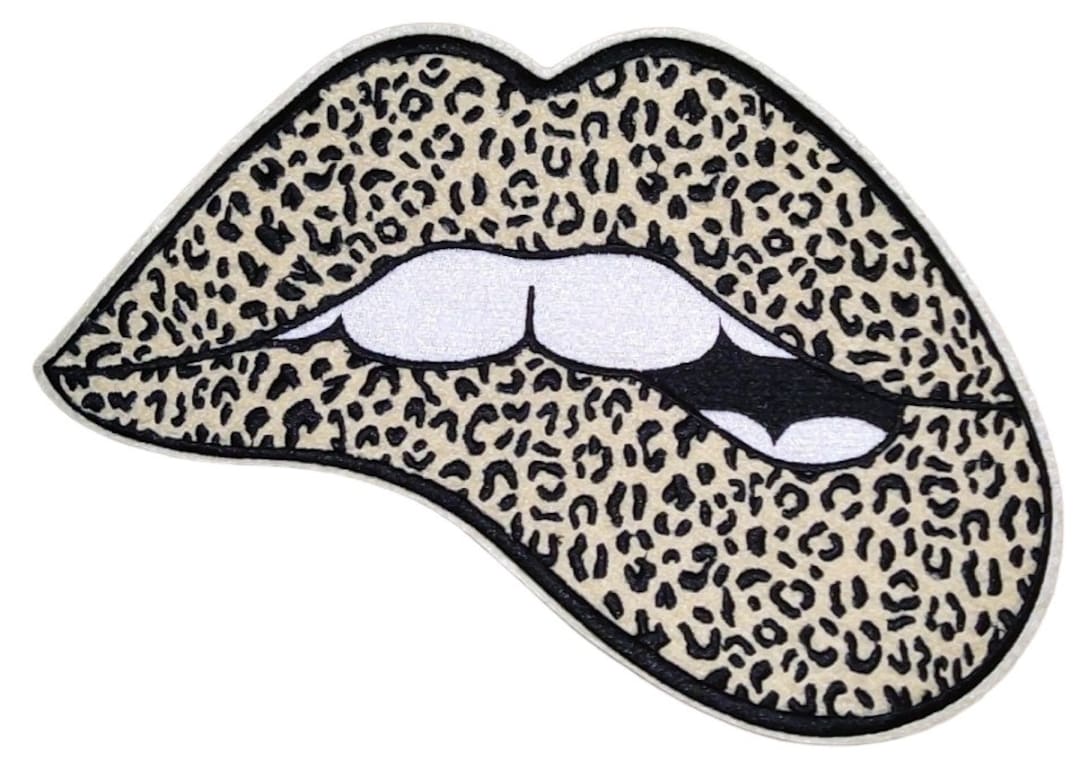 LARGE Cheetah Lip Iron on Patch, Chenille Cheetah Lips Patch, Chenille ...