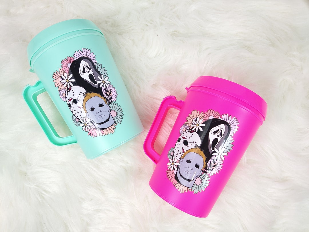 Floral Horror Movie 34oz HIP SIPS Mug With Lid and Straw, Halloween Mug ...