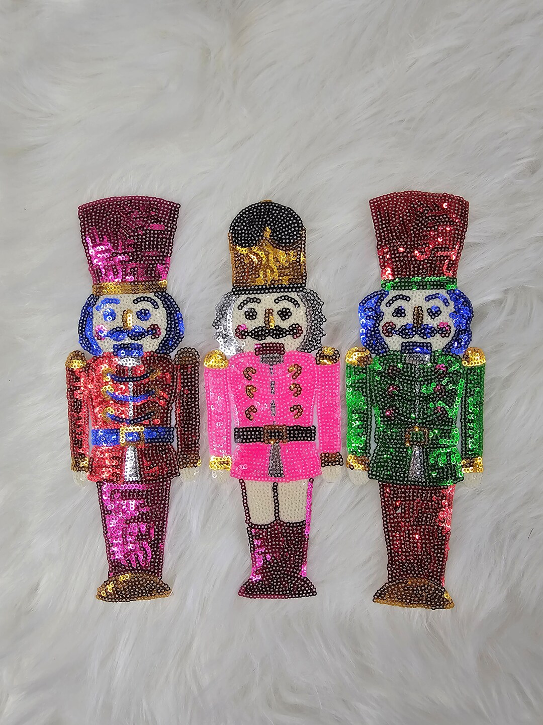 Nutcracker Sequin Large Embroidery Iron on Patch, Christmas Sequin Patch, Pink Nutcracker Iron ...