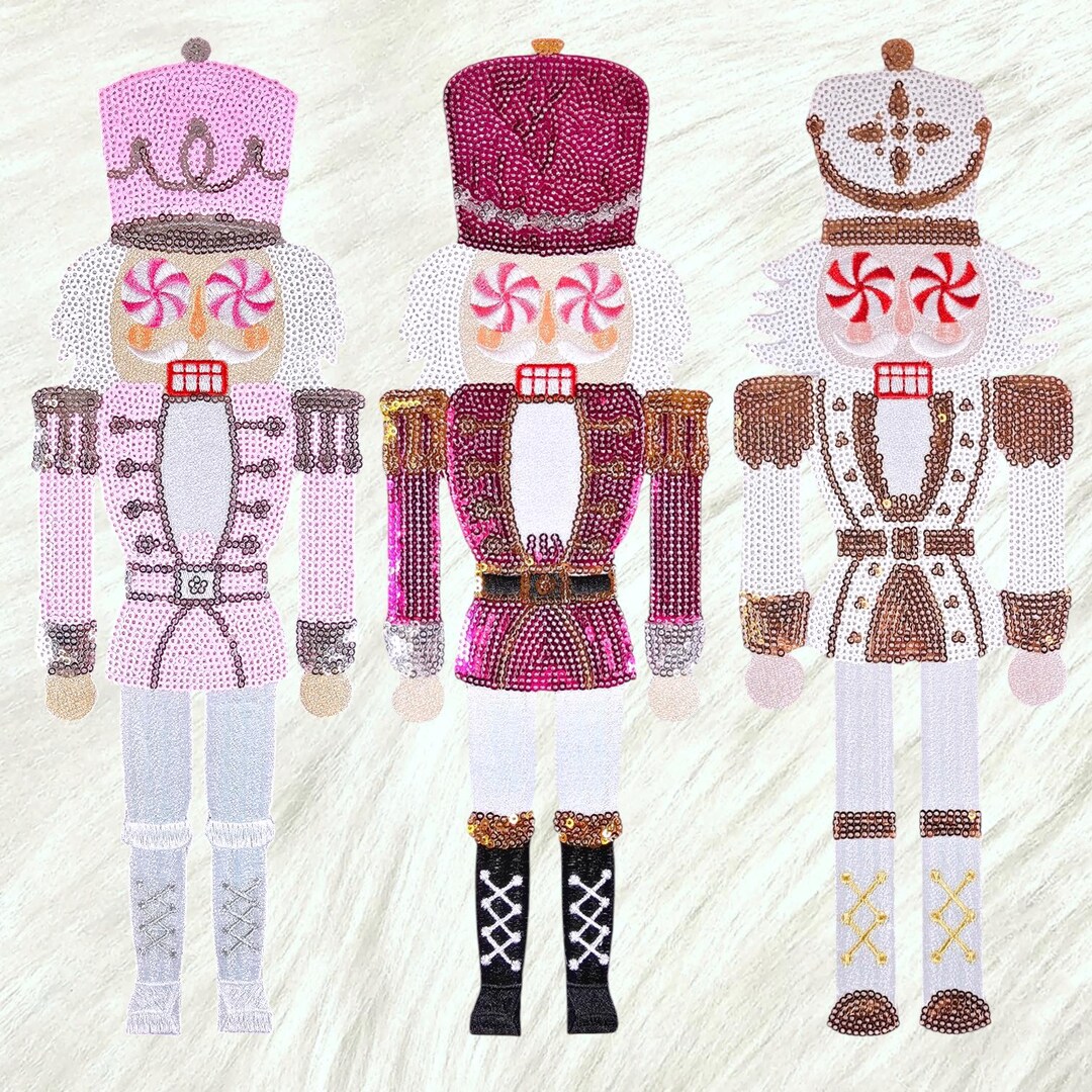 XL 13 Inch Nutcracker Peppermint Candy Sequin Embroidery Iron on Patch, Large Christmas Sequin ...