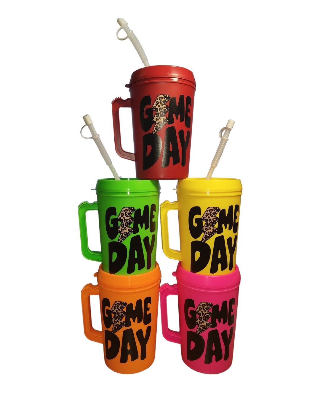 Game Day Cheetah Bolt 34oz HIP SIPS Mug With Lid and Straw, Mega Mug ...