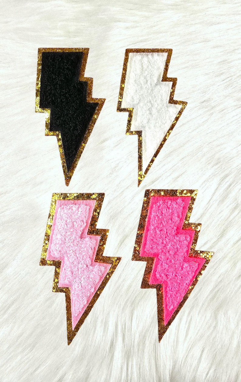 Lightning Bolt Iron on Gold Glitter Patches - Etsy