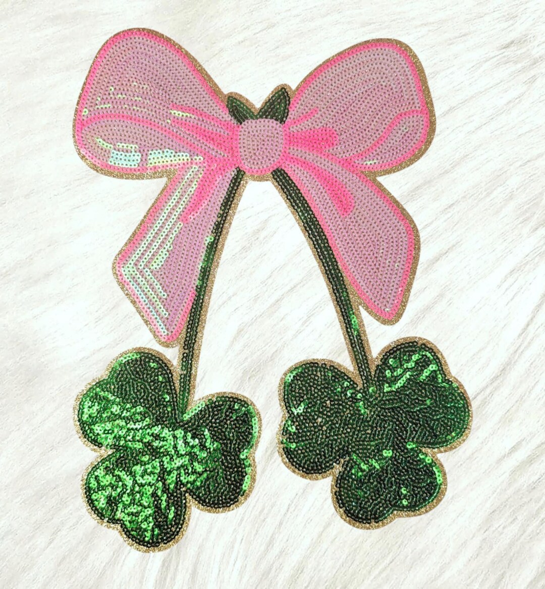 Pink Bow With Clover Shamrock Sequin on Gold Glitter Iron-on Patch - Etsy