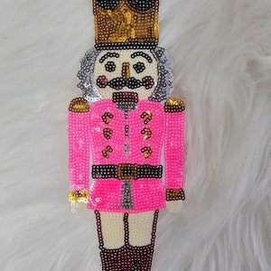 Nutcracker Sequin Large Embroidery Iron on Patch, Christmas Sequin Patch, Pink Nutcracker Iron ...