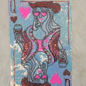Queen of Hearts Cowgirl Sequin Large Embroidery Iron on Patch, Vegas ...
