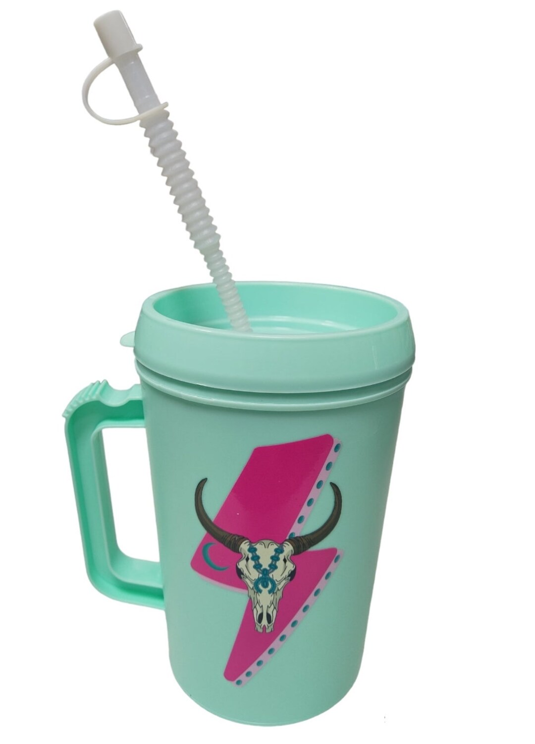 Hip Sips Western Hot Pink Lighting Bolt Cow 34oz Mega Mug With Lid and ...