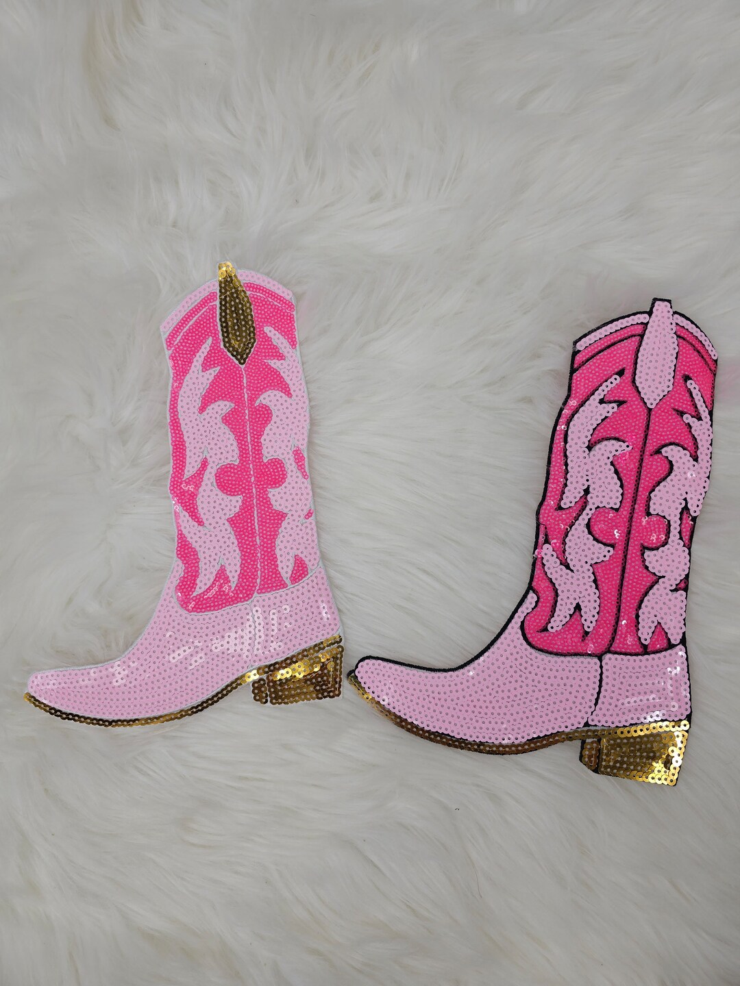 Hot Pink Cowgirl Boot Sequin Iron on Patch, DIY, Heat Press ...