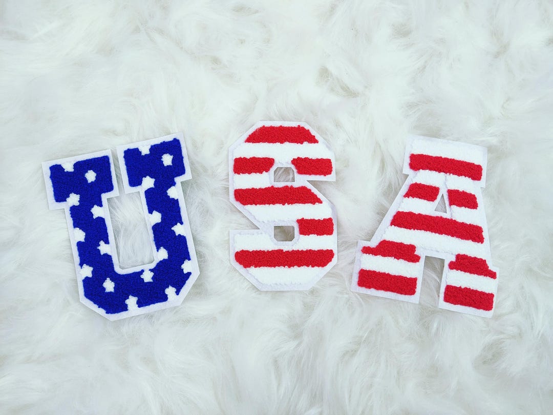 Large Flag USA Chenille Iron-on Patch Set - Etsy