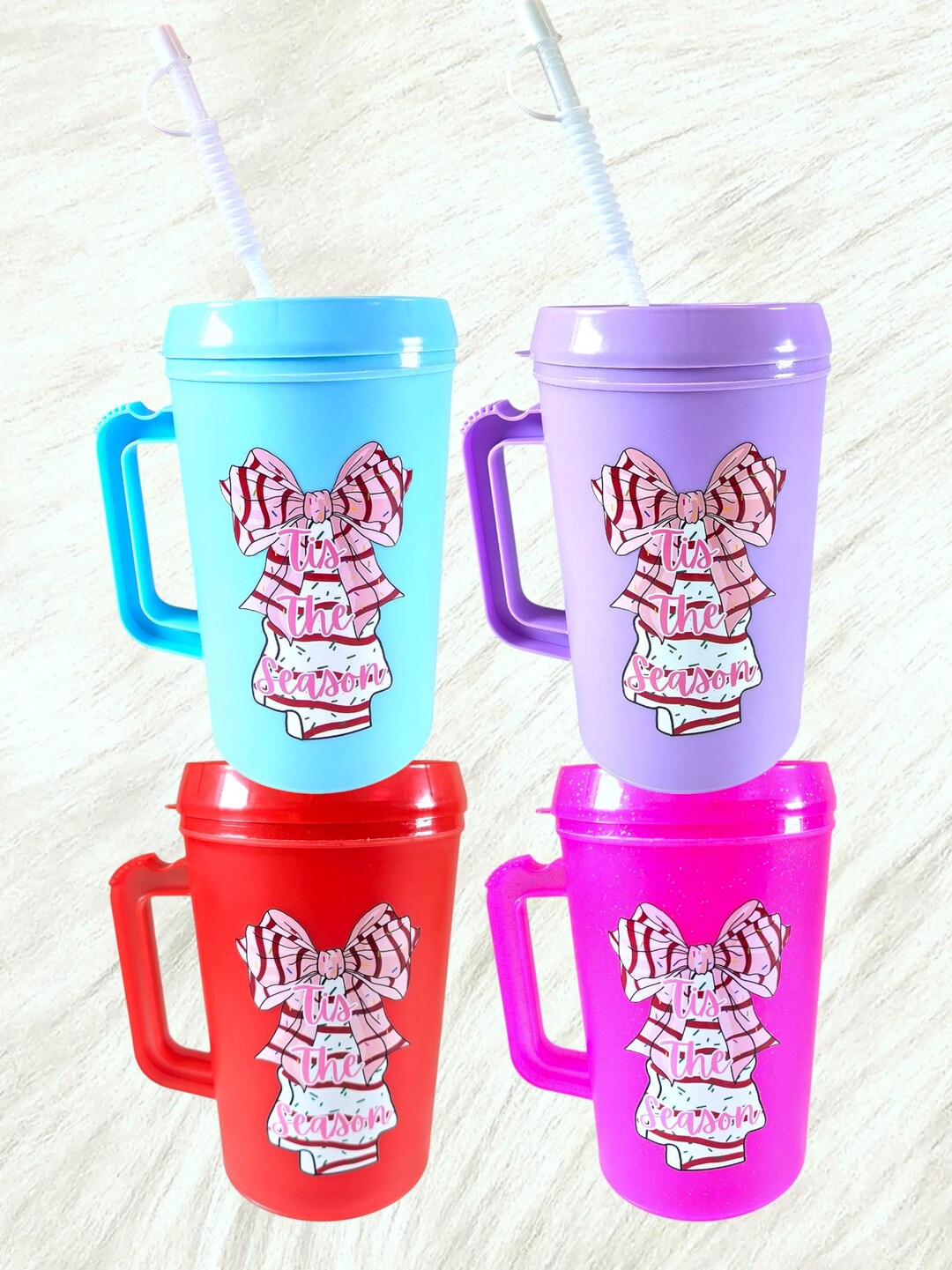 Hip Sips Tis the Season Christmas Cake Pink Bow Mega Trucker Mug 34oz ...