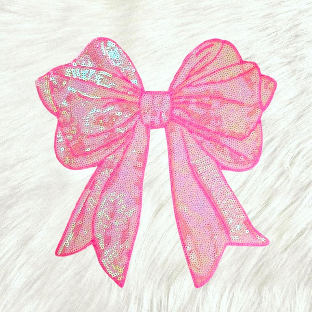 Pink Bow Sequin Large Iron on Patch - Etsy