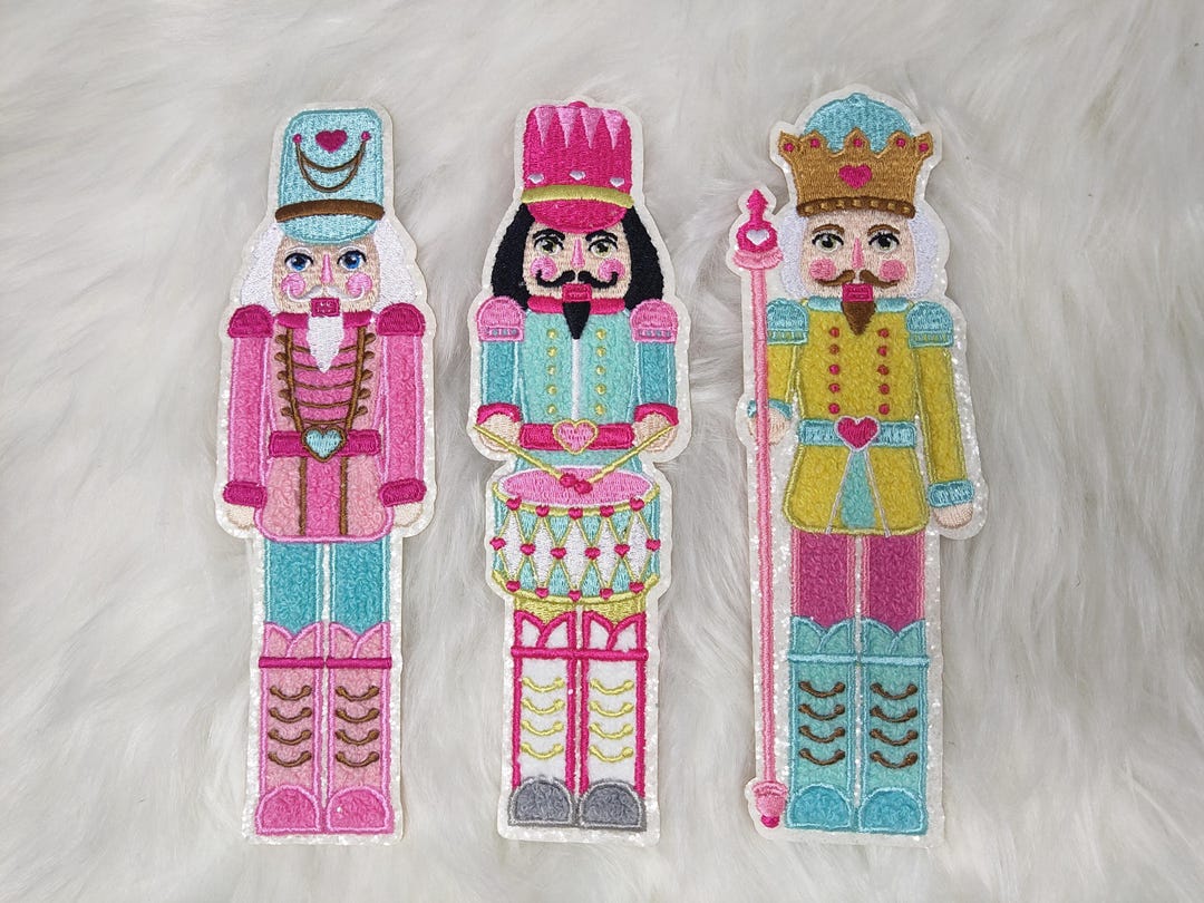 Nutcracker Chenille Large Embroidery Iron on Patch, Christmas Chenil Patch, Pink Teal Nutcracker ...
