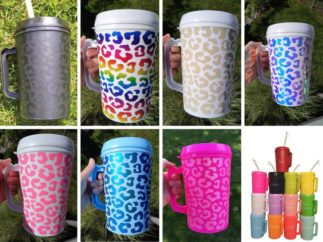 Leopard Print HIP SIPS Mega Mug, 34oz Trucker Mug With Straw, Retro Mug ...