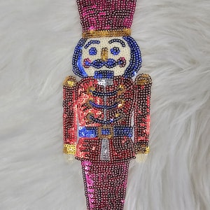 Nutcracker Sequin Large Embroidery Iron on Patch, Christmas Sequin Patch, Pink Nutcracker Iron ...