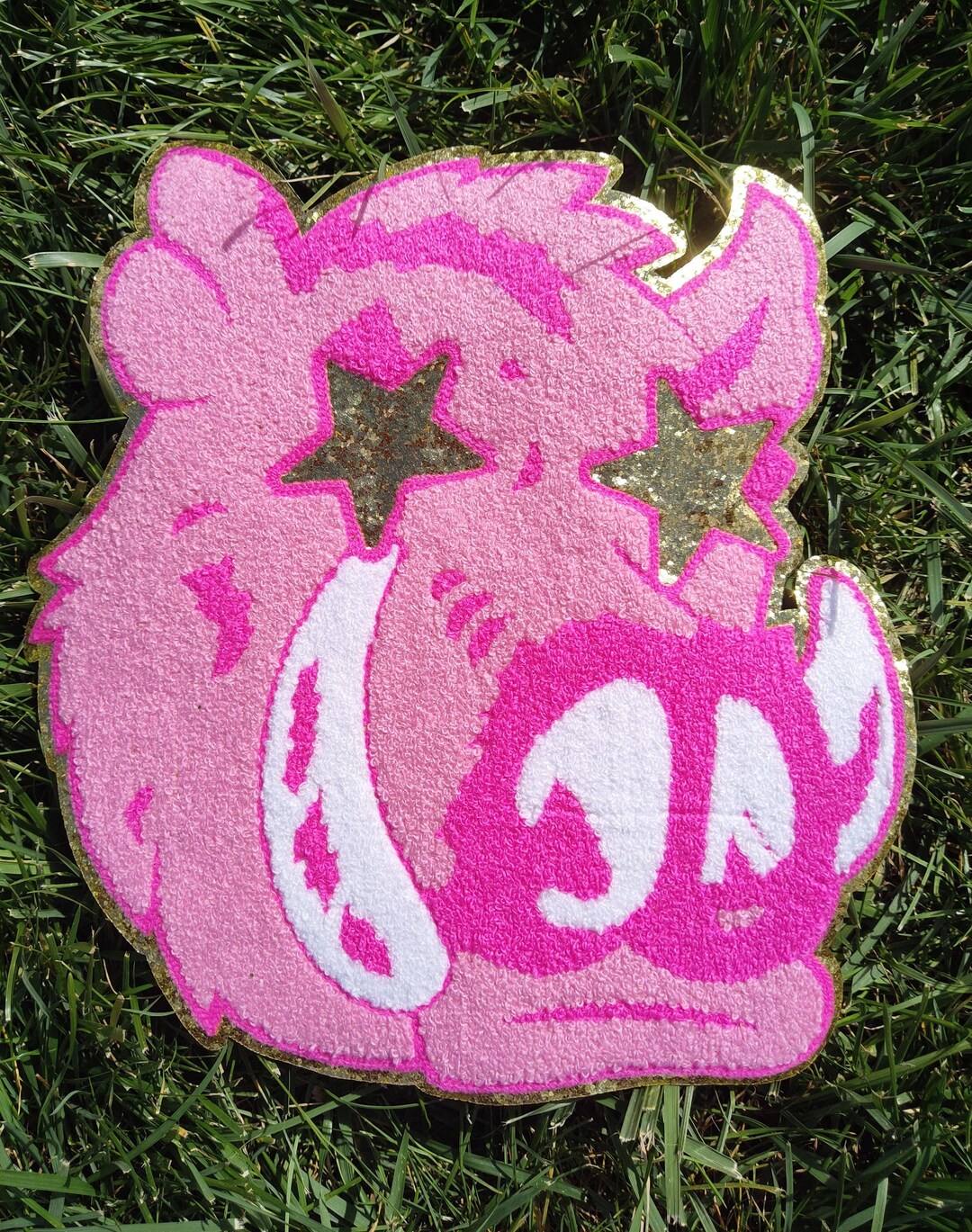 Hot Pink Razorback Hog Boar Mascot With Star Eyes Large Chenille Iron ...