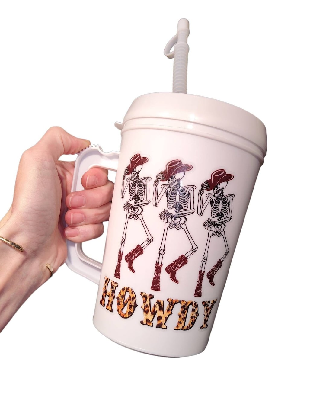 Cheetah Howdy Skeleton 34oz HIP SIPS Mug With Lid and Straw, 34oz Retro ...