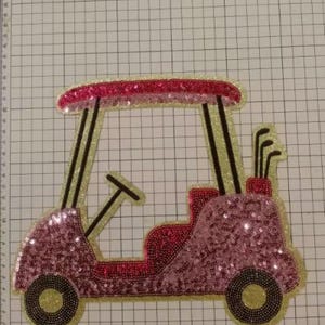 Hot Pink Golf Cart Caddie Baddie Boujee Sequin on Gold Glitter Iron on ...