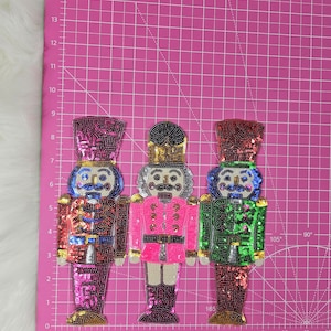 Nutcracker Sequin Large Embroidery Iron on Patch, Christmas Sequin Patch, Pink Nutcracker Iron ...