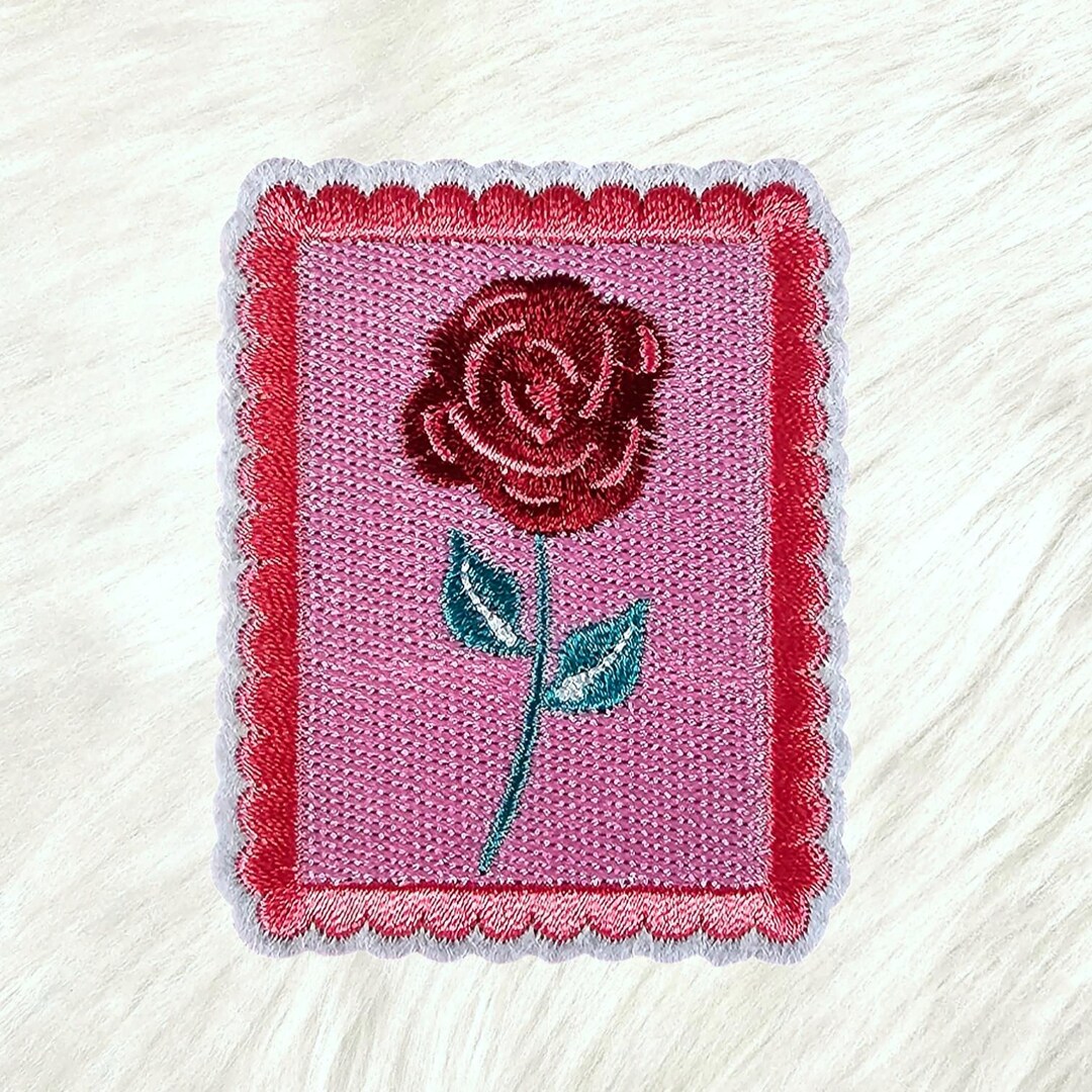 Red Rose Pink Flower Stamp Vintage Embroidery Iron on Patch - Etsy
