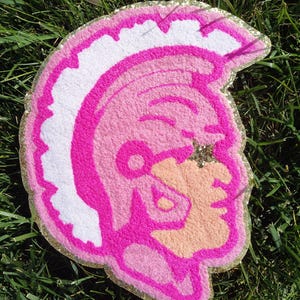 Hot Pink Trojan Spartan Mascot With Star Eyes Large Chenille Iron-on ...