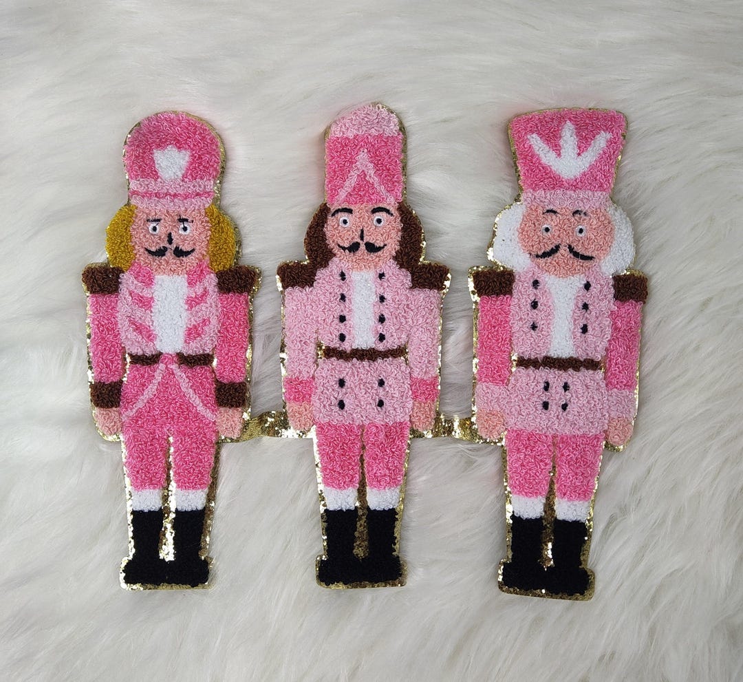 Pink Nutcracker Chenille Large Embroidery Iron on Patch, Christmas Chenille Patch, Pink ...